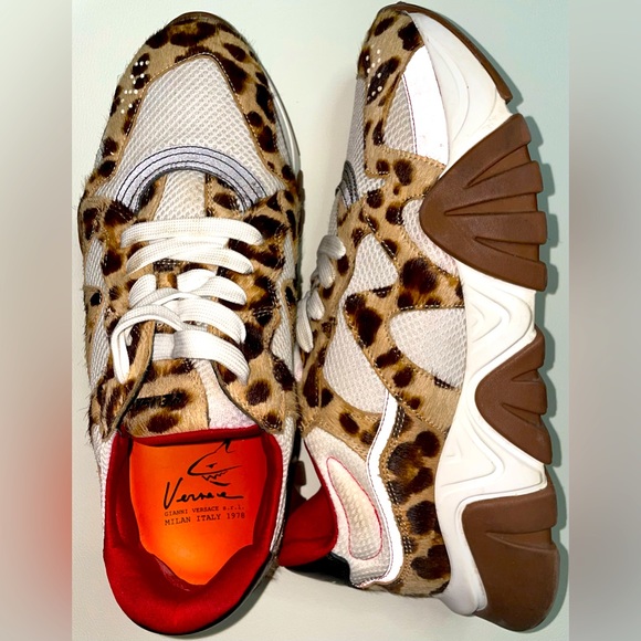 Versace | Other | Versace Leopard Print Calf Hair Sneakers | Poshmark